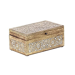 Deco 79 Mango Wood Floral Box with Hinged Lid, Set of 3 8", 10", 12"W, Brown
