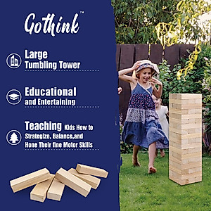 GOTHINK Giant Tumble Tower Game, Large Tumbling Tower Stack to Over 4 FT 54pcs Wooden Jumbo Blocks for Outside Yard Games with Carry Case Timber Stacking Game Night Toy Gift for Kids Adults Family