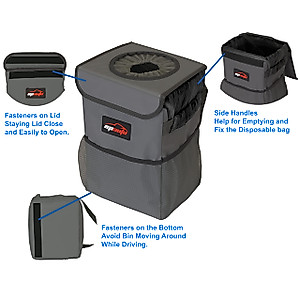 EPAuto Waterproof Car Trash Can with Lid and Storage Pockets, Dark Grey
