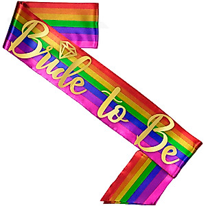 Rainbow Bride Gay Wedding Sash - Premium Bridal Grade Satin Metallic Gold Diamond Bride to Be Sash LGBTIQA+ Pride Lesbian Sash(DiaB2B Gld) RBW