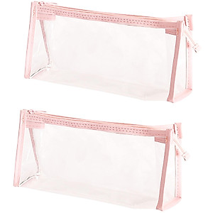 YIKANGHENG 2 Pcs Pen and Pencil Box, 8.5 Inch x 4 Inch x 2 Inch PVC Transparent Soft Pencil Bag for Pen and Marker Storage and Holiday Gifts (Pink)