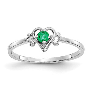 Jewelry Stores Network Emerald Round Heart May Birthstone Ring in Real 14k White Gold Size 7
