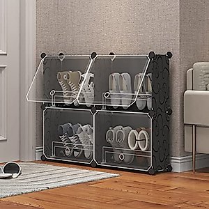 MAGINELS 4-Pair Shoe Rack Organizer with Cover, Slim Shoe Storage Cabinet,Behind Door, Narrow Shoe Shelf for Closet,entryway,Black