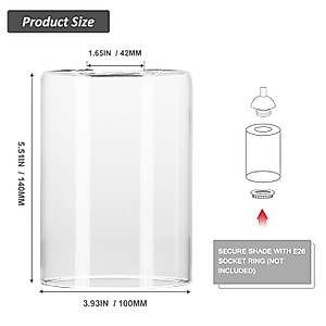 Clear Glass Shade, Cylinder Glass Lamp Shade Lampshade Replacement for Lighting Fixture, Ceiling Fans, Chandelier, Table Lamps, Wall Lamp