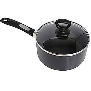 Mirro A79721 Get A Grip Aluminum Nonstick Sauce Pan with Glass Lid Cover Cookware, 1-Quart, Black -