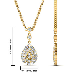 Fascinating Diamonds 3/8 Ctw Round Cut Natural Diamond Bezel Double Halo Teardrop Pendant For Women 14K Yellow Gold SI1-SI2 Clarity And F-H Color (Premium Collection)