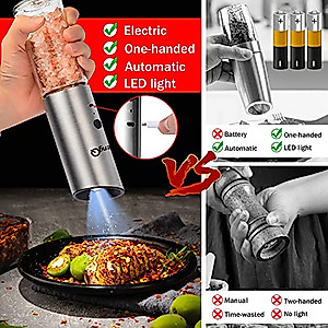 Gravity Electric Salt and Pepper Grinder Set of 2,USB Rechargeable Kitchen Electric Pepper Mill with Adjustable Grinder and LED Light,Tall Glass Salt and Pepper Grinders Refillable