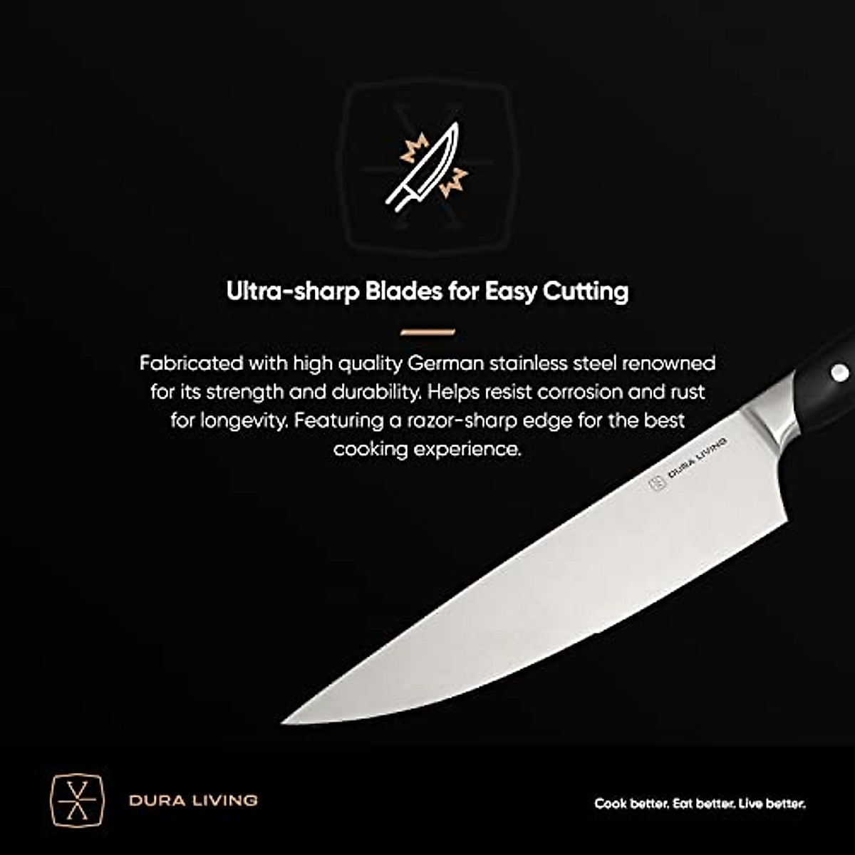 DURA LIVING 2-Piece Professional Kitchen Knife Set – Ultra Sharp, Precision Forged High Carbon German Stainless Steel, 5" Utility & 3.5" Paring Knives, Ergonomic Handle, Multipurpose, Black