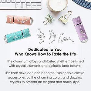 TCELL Natural Beauty 64GB USB 3.0 Flash Drive Decorated with Swarovski Elements Crystal Lavender Purple for Women Student Office Gift, Purple USB Stick