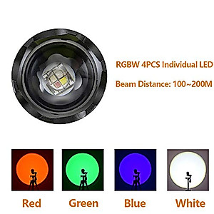 ALONEFIRE X004 Multicolor 4 Color in 1 LED Tactical Flashlight Rechargeable Red Green Blue White RGB Light Color Changing Waterproof with Battery, Charger for Camping Hiking Fishing Hunting Tracking