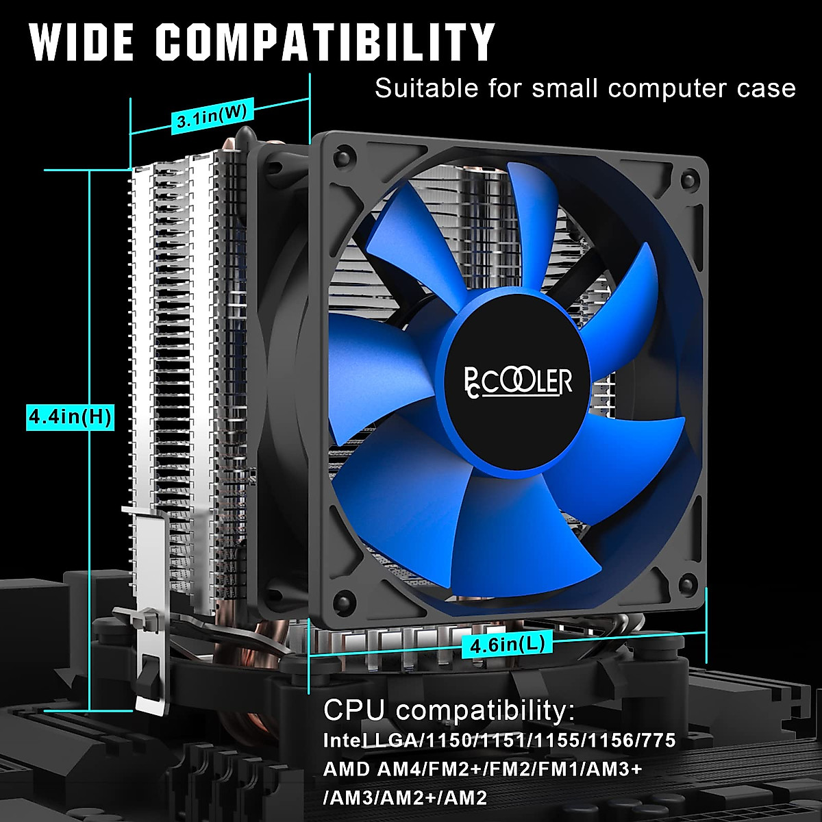 Pccooler S83 CPU Cooler - Mini CPU Heatsink - TDP 95w - Single Tower and Support Dual Fans - Anti-Oxidation Protective Layer - 80mm Silent Fan Suitable for Mini PC Case - Wide Compatibility