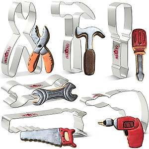 LILIAO Cookie Cutters Construction Tools Cookie Cutter Set, 6 Pcs, Hammer, Wrench, Screwdriver, Pliers, Electric Saw and Drill, Stainless Steel