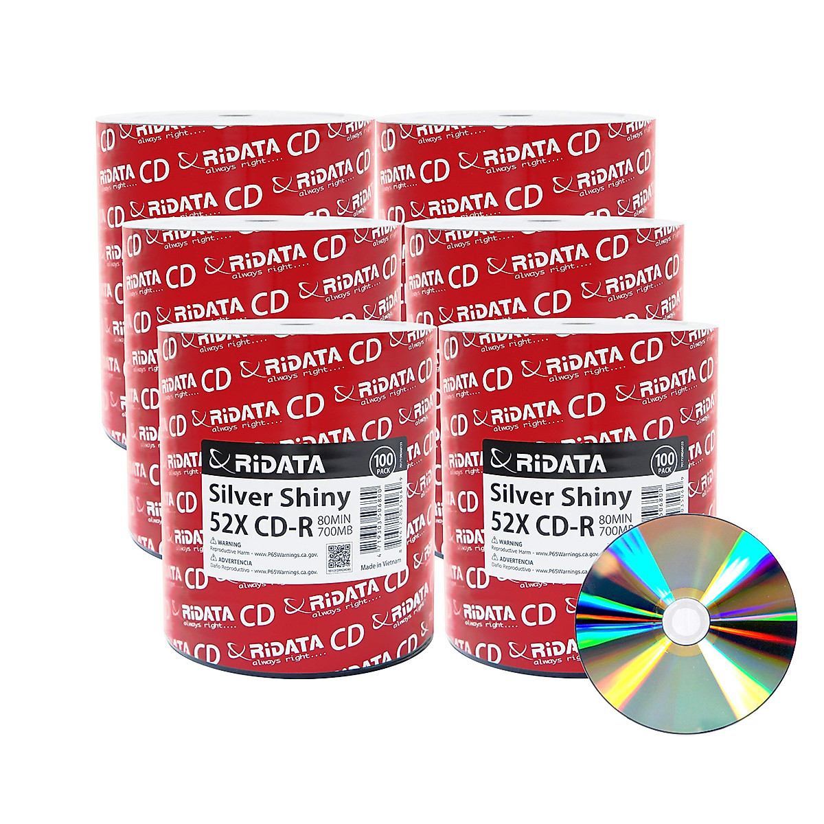 600 Pack Ridata CD-R 52X 700MB 80Min Silver Shiny Blank Media Recordable Disc