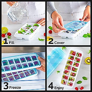 Joined Ice Cube Tray for Freezer (Set of 2) - Ice Tray with Lid Ice Cube Trays for Freezer with Lid - Ice Trays for Freezer with Lid - Ice Cube Tray with Lid Ice Maker for Freezer Ice Cube Mold