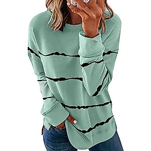 MRGIINRI Womens 2022 Fall Fashion Tops Dressy Casual Crewneck Sweatshirt Solid Striped Long Sleeve Loose Pullover Shirts A01_green