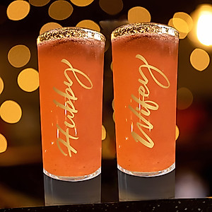 Hubby&Wifey Shot Glasses, Stylish and Unique Wedding Gift, for Newlyweds, Anniversary, Bridal Shower, and Engagement, with Stunning Gold Foil Print