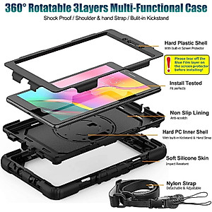 Samsung Galaxy Tab A 8.0 Case 2019 with Screen Protector Pencil Holder | Rugged SM-T290/T295/T297 Case for Kids | Blosomeet Heavy Duty Shockproof Protective Cover w/ Stand Hand Shoulder Strap | Black
