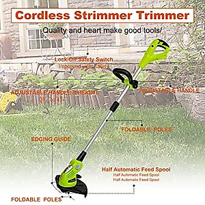 Leisch Life Weed Eater—Cordless String Trimmer Battery Operated Lawn Trimmer, 20V Line String Trimmer with Battery & Charger for Adjustable Angle Cutting, Lightweight Edger in Garden & Outdoor