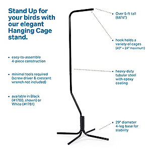Prevue Hendryx Tubular Steel Hanging Bird Cage Stand 1780 Black, 24-Inch by 24-Inch by 62-Inch