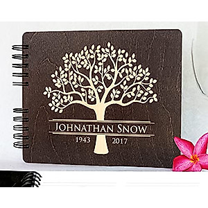 Funeral Guest Book Personalized Wooden Memorial Guestbook 8.5x7" Made in USA Black Mahogany Oak Wood Hardcover Finish Celebration of Life