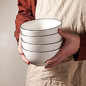 Wareland Soup Bowls, 28 Ounce Cereal Bowls, 6 Inch Ceramic Bowls Set Of 4, White Bowls For Salad Pasta Rice Oatmeal Pho, Ramen Bowl For Noodle, Bowls For Kitchen, Dishwasher Oven Microwave Safe Bowls