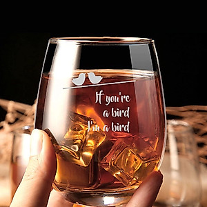 If You're A Bird I'm A Bird Crystal Stemless Wine Glass Etched Funny Wine Glasses, Great Gift for Woman Or Men, Birthday, Retirement And Mother's Day