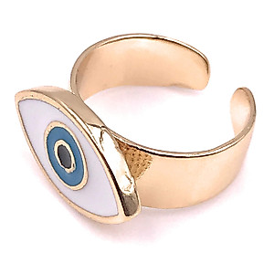 LESLIE BOULES 18K Gold Plated Evil Eye Enamel Ring Adjustable for Women
