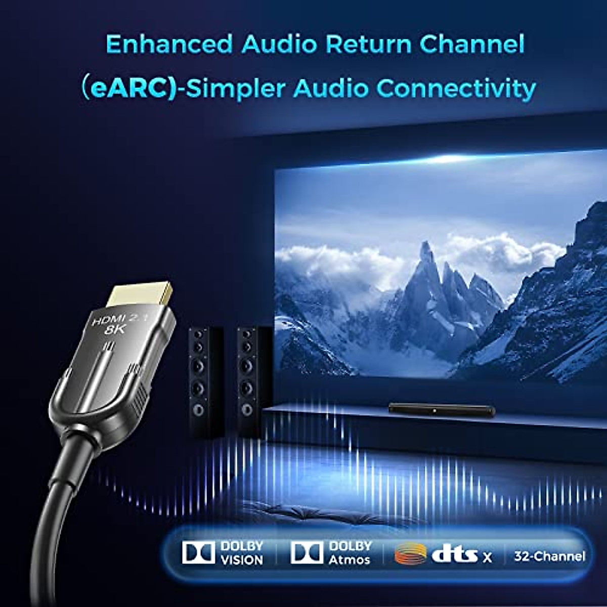 Ablink Certified 8K HDMI Cable 2.1 48Gbps 50FT, Ultra High Speed Fiber Optic HDMI Cable for HDR HDCP2.3 eARC 8K60Hz, 4K 120Hz Compatible with PC HDTV Projector, Xbox Series, in Wall CL3 rated