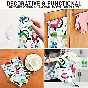 Qilmy Christmas Penguin Kitchen Dish Towel Set of 1, Soft Absorbent Dish Cloths Decorative Tea Bar Drying Towels, 18 x 28 Inch