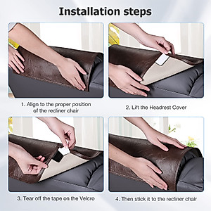 Premium Headrest Cover for Recliner Chair, Vinyl Leather furniture Sofa Headrest Covers, Flame Retardant Wear Resistant Recliner Headrest Cover for Office Chair Theater loveseat Seat, 17W*27L (Brown)