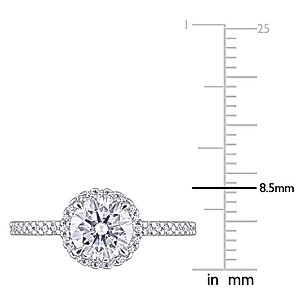 1 1/5 CT Round Cut Halo Moissanite Engagement Ring for Women - Sterling Silver Rings - Jewelry for Women - Anillo de Mujer - Moissanite Wedding band for Women - Moissanite Promise Rings (Size 7)