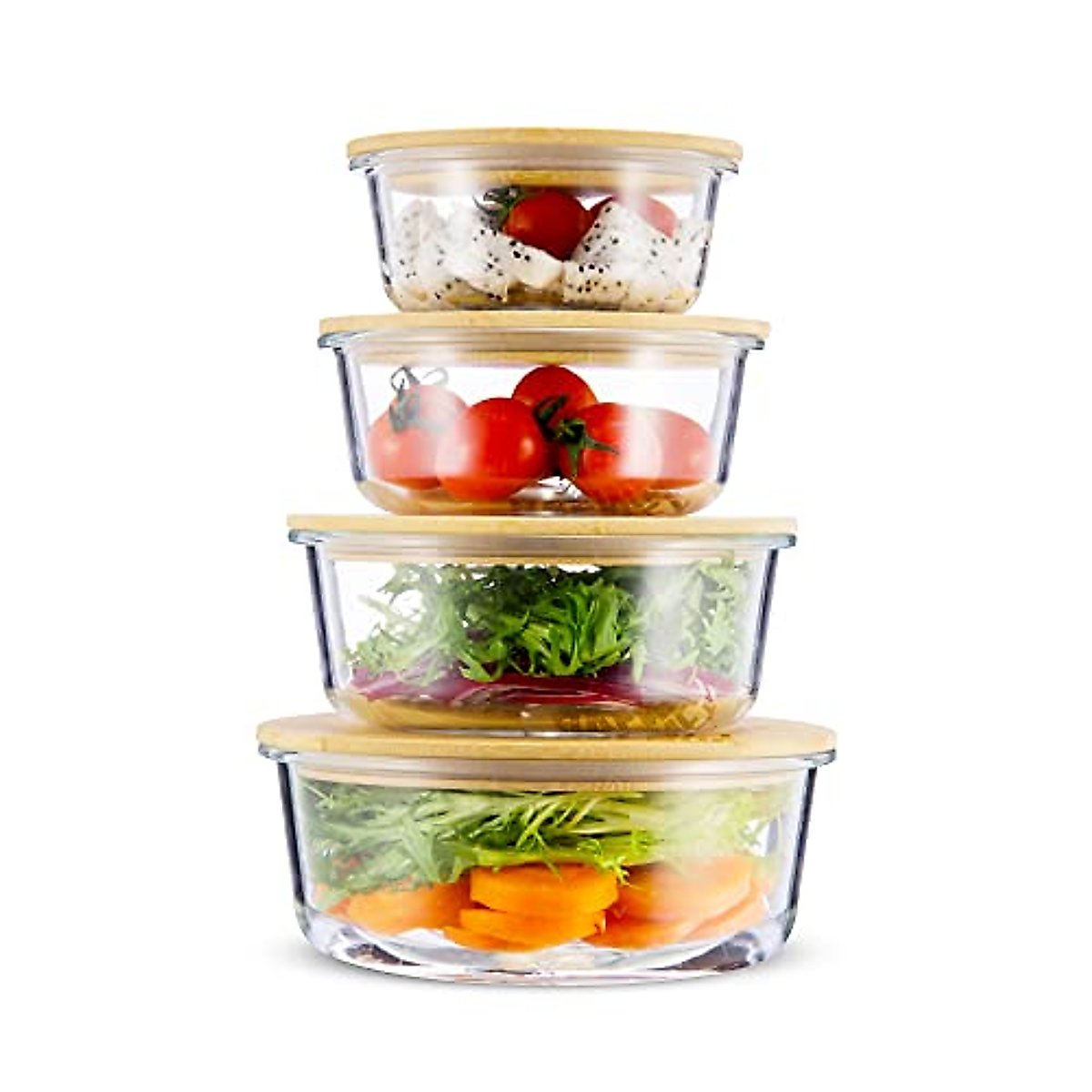 PLANET AVENUE Round Storage Containers with Lids, Ecofriendly Glass Containers, Storage Container with Lid, Glass Container with Bamboo Lid, Airtight Food Container Set