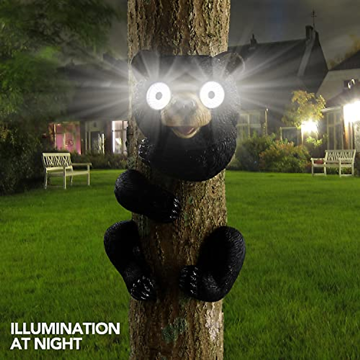 Gnomes 'n More Bear Solar Tree Hugger Sculpture with LED Lights for Outdoor Decoration - Funny Figurine for Lawn, Yard, and Garden