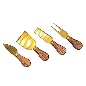 Montecito Home -Premium Modern Black Walnut and Gold Cheese Knives Set - Set of 4 - For Charcuterie Platters, Cheese Boards, Housewarming, Gift Ready