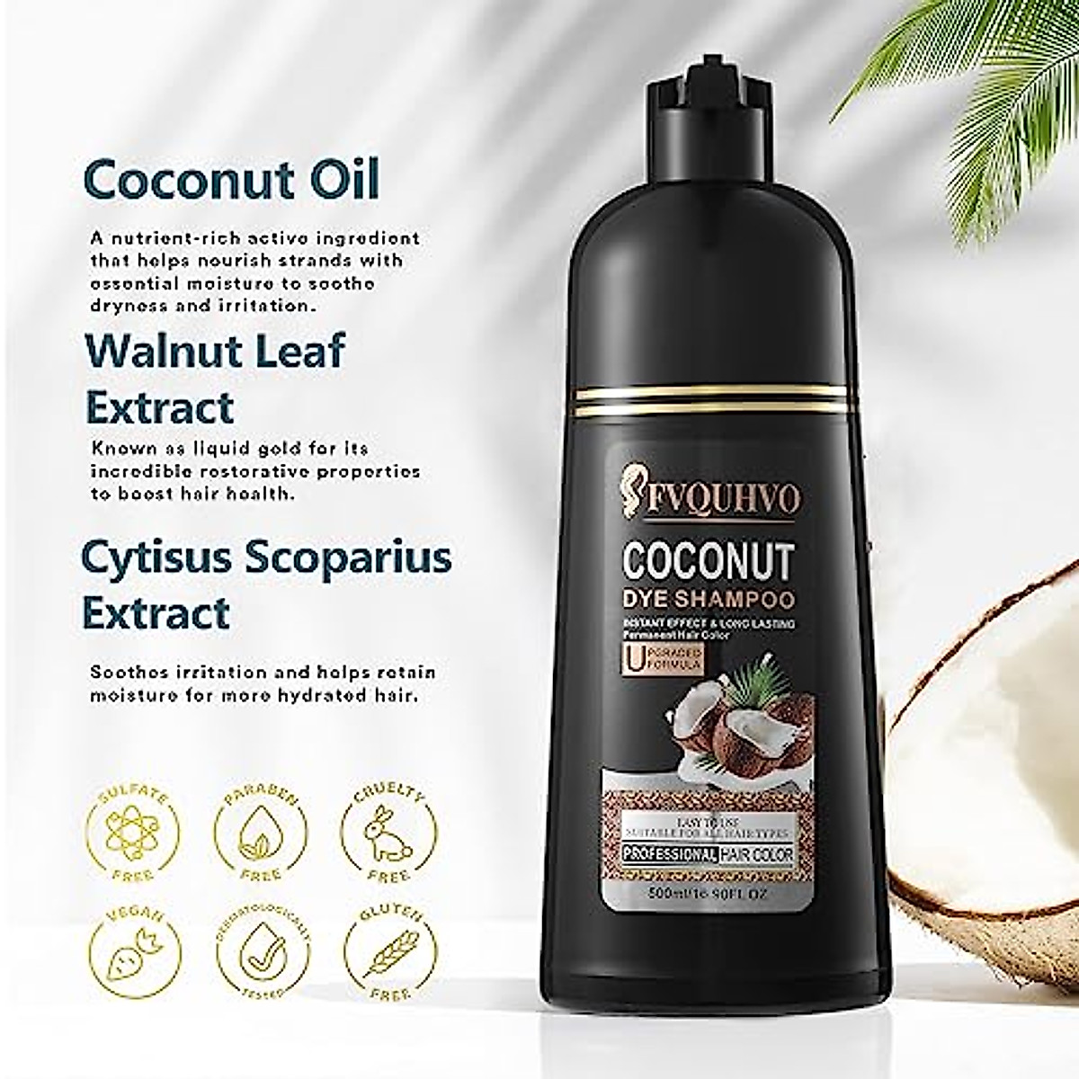 Dark Brown Hair Dye Shampoo for Gray Hair 3 in 1 Natural Coconut Hair Color Shampoo Women Men Semi-permanent Hair Dye in 15 Mins, Upgrade Long Lasting Salon Home Use Herbal Brown Hair Dye 16.9 Fl Oz (Dark brown)