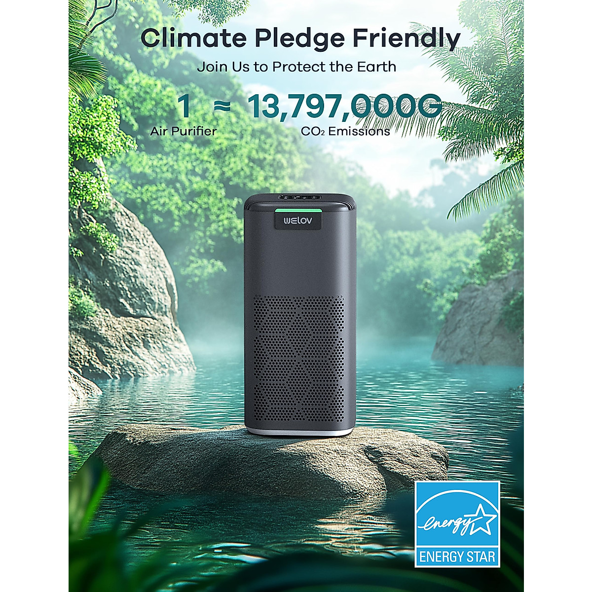 WELOV World's 1st Matter Smart Air Purifier, Air Purifiers for Home Covers 1570 Ft², 99.997% Filtration Efficiency of Particles 0.1-0.3 μm, H13 True HEPA PM2.5 Monitor, Sleep Mode, Dimmable Lighting