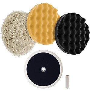 TCP Global Complete 3 Pad Buffing and Polishing Kit with 3-8" Pads; 2 Waffle Foam and 1 Wool Grip Pads and a 5/8" Threaded Polisher Grip Backing Plate