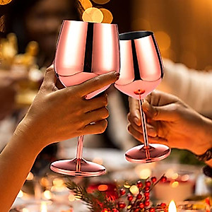 12 Pack Stainless Steel Wine Glass 18 oz Unbreakable Stemmed Wine Glass Rose Gold Wine Glasses Portable Steel Wine Glass Wine Goblets Metal Drinkware for Champagne Cocktail Pool Wedding Party Camping