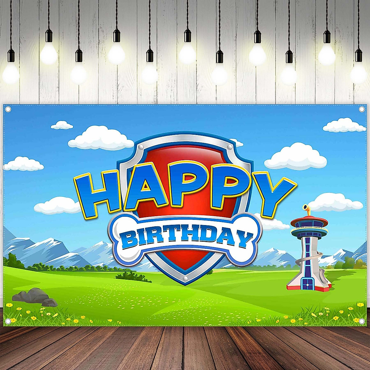 Yriujul 72x43inch Dog Paw Birthday Backdrop for Boy Girls Puppy Blue Sky Grass Photography Background Banner Baby Shower Party Decorations Photo Booth Props