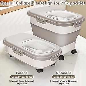 SSAWcasa Rice Storage Container, 20-30Lbs Airtight Large Food Storage Containers with Wheels, Scoop & Measuring Cup, Collapsible Kitchen Flour Bin, Dry Food Storage Holder for Rice Pet Food