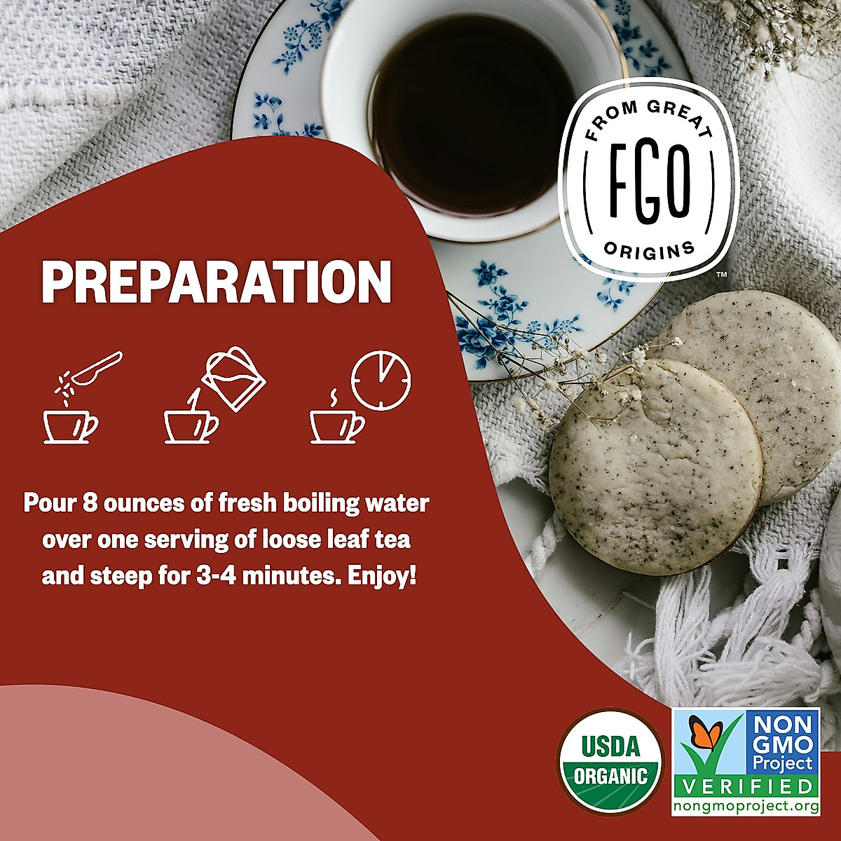 FGO Organic English Breakfast Black Tea, Loose Leaf, 16 Ounce Bulk Resealable Bag, Packaging May Vary (Pack of 1)