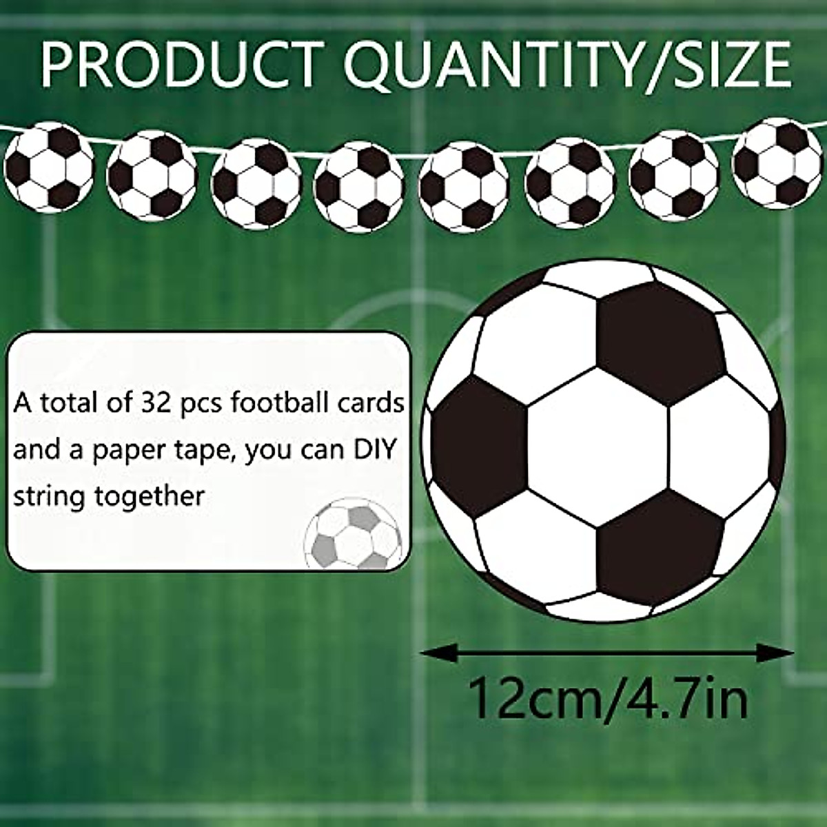 Soccer Banner, Soccer Party Decorations, 32 Pcs Paper Soccer Form a or some String of Soccer Banner, Cheer for Soccer Match and 2022 World Cup, Suitable for Bars, Soccer Decorations for party and Home
