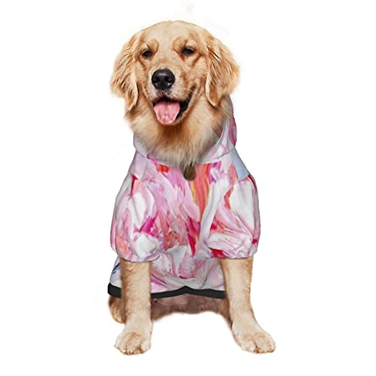 Large Dog Hoodie Pink-White-Peony-Flower Pet Clothes Sweater with Hat Soft Cat Outfit Coat Xx-Large