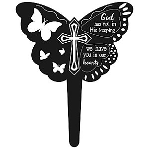 X1zuue Memorial Remembrance Plaque Stake Butterfly Acrylic Grave Marker for Cemetery Waterproof Black Memorial Garden Stake God has You in His Keeping Sympathy Grave Cemetery for Outdoors Yard Decors