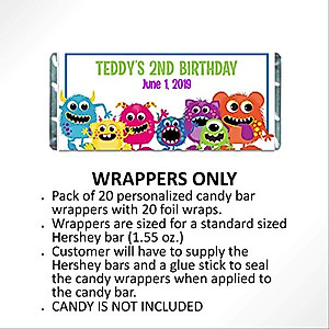 Monster Candy Wrappers for Chocolate, Personalized Kids Birthday Party Favors, Pack of 20 Custom Hershey Bar Labels