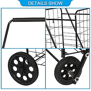 LUCKYERMORE Folding Grocery Shopping Cart with Durable Wheels Collapsible Large Metal Utility Cart for Daily use, Black