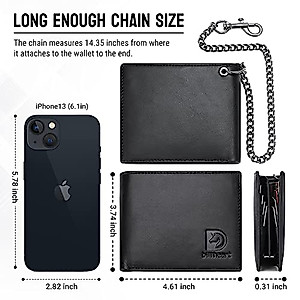 bill heart Chain Wallets for Men, RFID Blocking Genuine Leather Bifold Wallet with Sturdy Chain