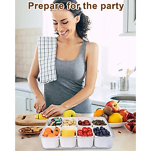 HAKPNEW Snackle Box Container with Lid & Handle, Divided Clear Snack Box Serving Tray, Refrigerator Organizers and Storage for Fruit, Candy, Charcuterie, Veggie, Perfect for Party, Travel, & Picnic