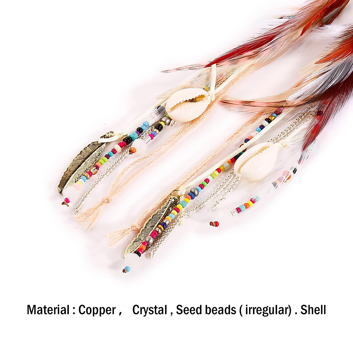 Boho Colorful Feather Feather Dangle Earrings for Women Bohemian Shell Beads Long Tassel Design Drop Earrings