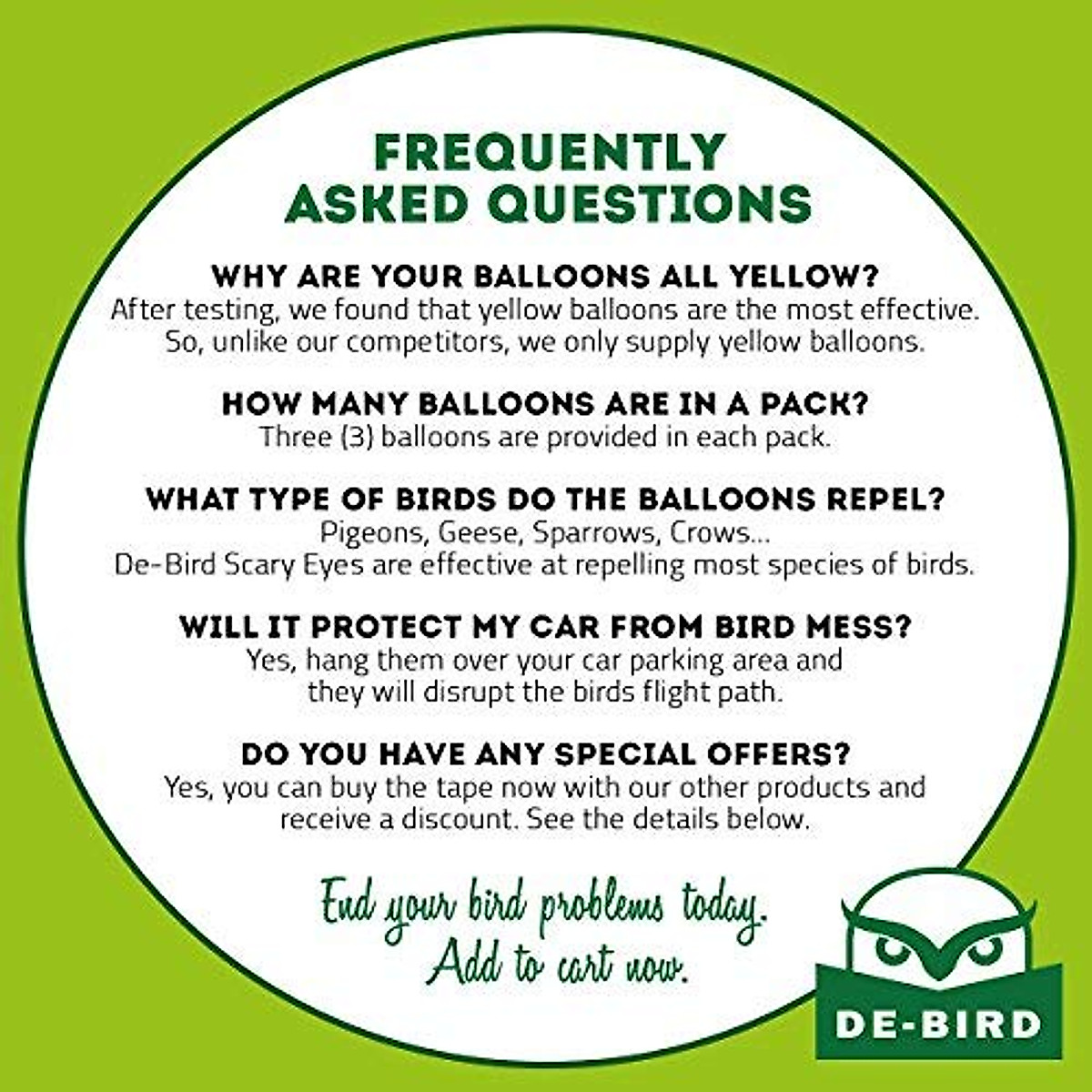 De-Bird Balloon Bird Repellent - 3-Pk - Fast and Effective Solution to Pest Problems - Scary Eye Balloons Keep Birds Away from House, Garden Crops, Swimming Pools & More